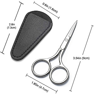 HITOPTY Small Facial Hair Scissors, Straight Tip Grooming Scissors for Eyebrows, Beard, Ear, Nose, Moustache Trimming Snips Beauty Kit with PU Case 3.5inch Stainless Steel
