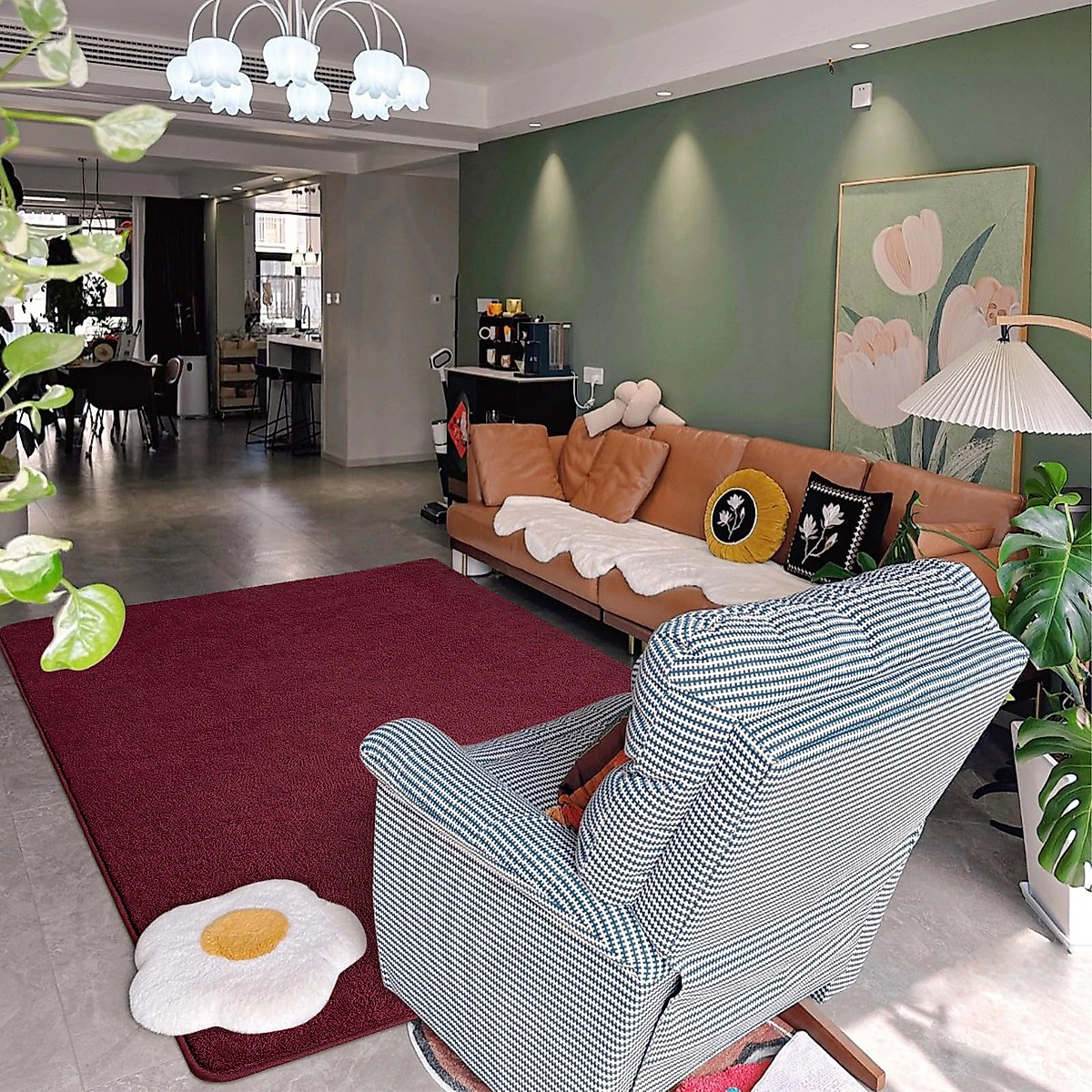 DweIke Large Vine Red Modern Area Rugs for Bedroom Living Room, 5x7 ft Thickened Memory-Foam Indoor Carpets, Minimalist Style Carpet Suitable for Boys Girls and Adults with Fluffy Touch, Washable