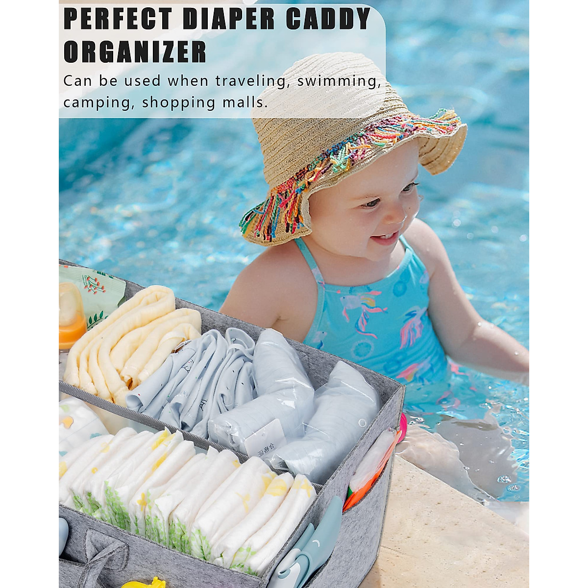 YaKuss Diaper Caddy Organizer for Baby, Changing Table Diaper Basket Caddy Storage Bin Car Organizer, Diaper Storage Caddy, Portable Diaper Caddy Basket for Boys and Girls (Small, 1.0 Grey)