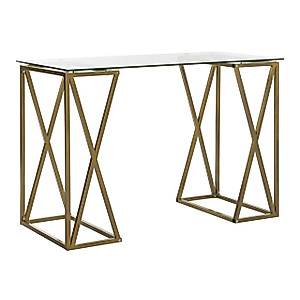 Safavieh Home Office Theresa Modern Gold Glass Top Desk