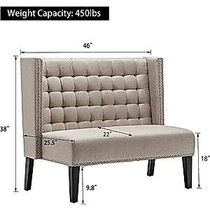 Andeworld Modern Loveseat Settee Bench Sofa Upholstered Banquette Couch for Dining Living Room Hallway or Entryway Seating Funiture with Wooden Legs(Putty)