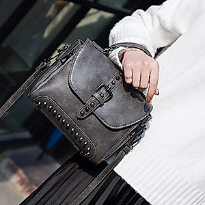 Mn&Sue Women Rivet Studded Crossbody Bag Vintage Top Handle Satchel Motorcycle Style Shoulder Messenger Purse for Lady (#1 Dark Grey)