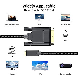 FEMORO USB C to DVI Cable 3 Feet, USB-C (Thunderbolt 3 Compatible) to DVI Cable [Support DVI 4K, 24K Gold Plated, Braided] Compatible for MacBook Pro 2016-2020, Surface Book 2, Dell XPS 13/15, Galaxy