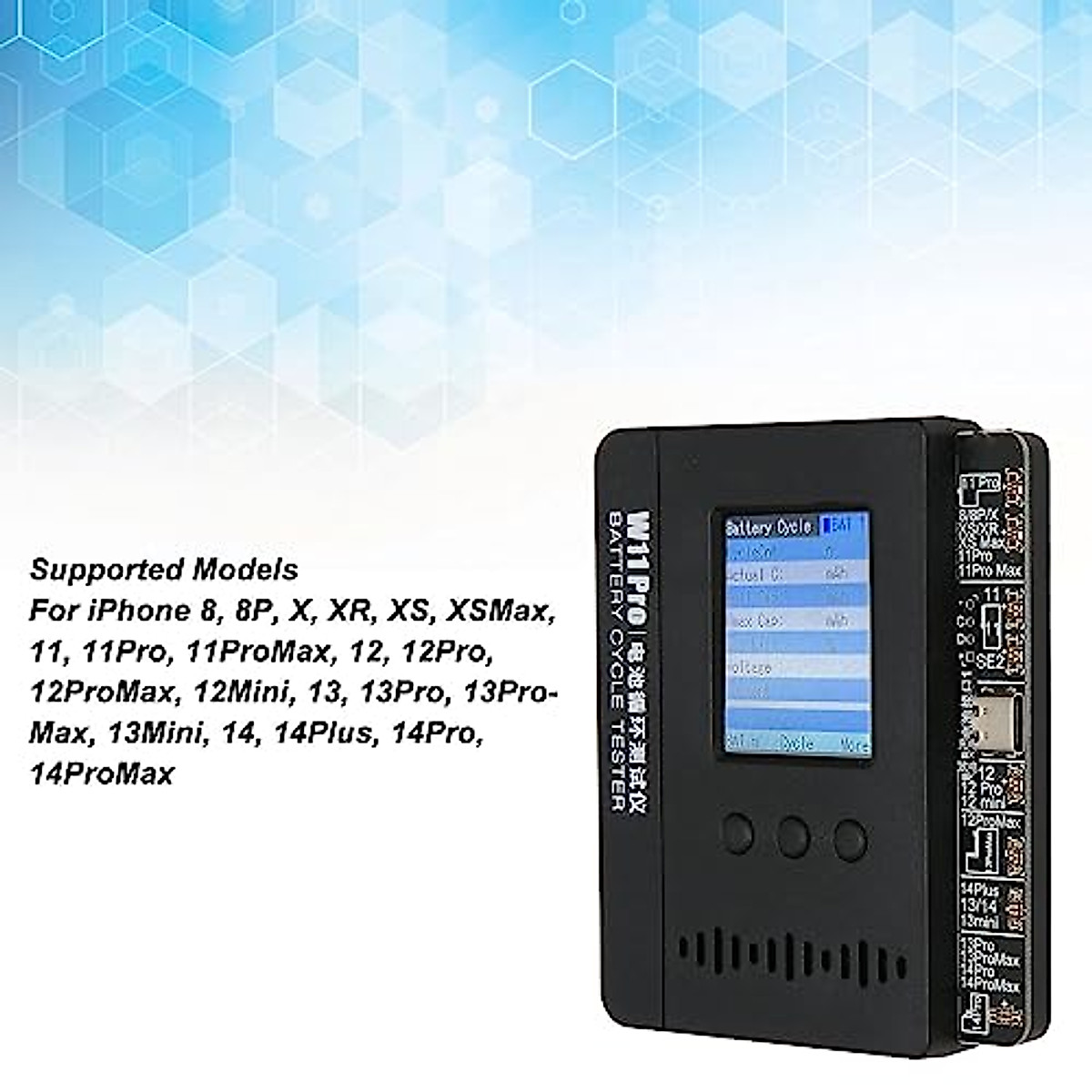 Small Battery Tester, Low Power Plug and Play Supports Dual Operation Mode Battery Cycle Tester 1.8 Inch TFT Screen Professional for Phone Batteries (US Plug)