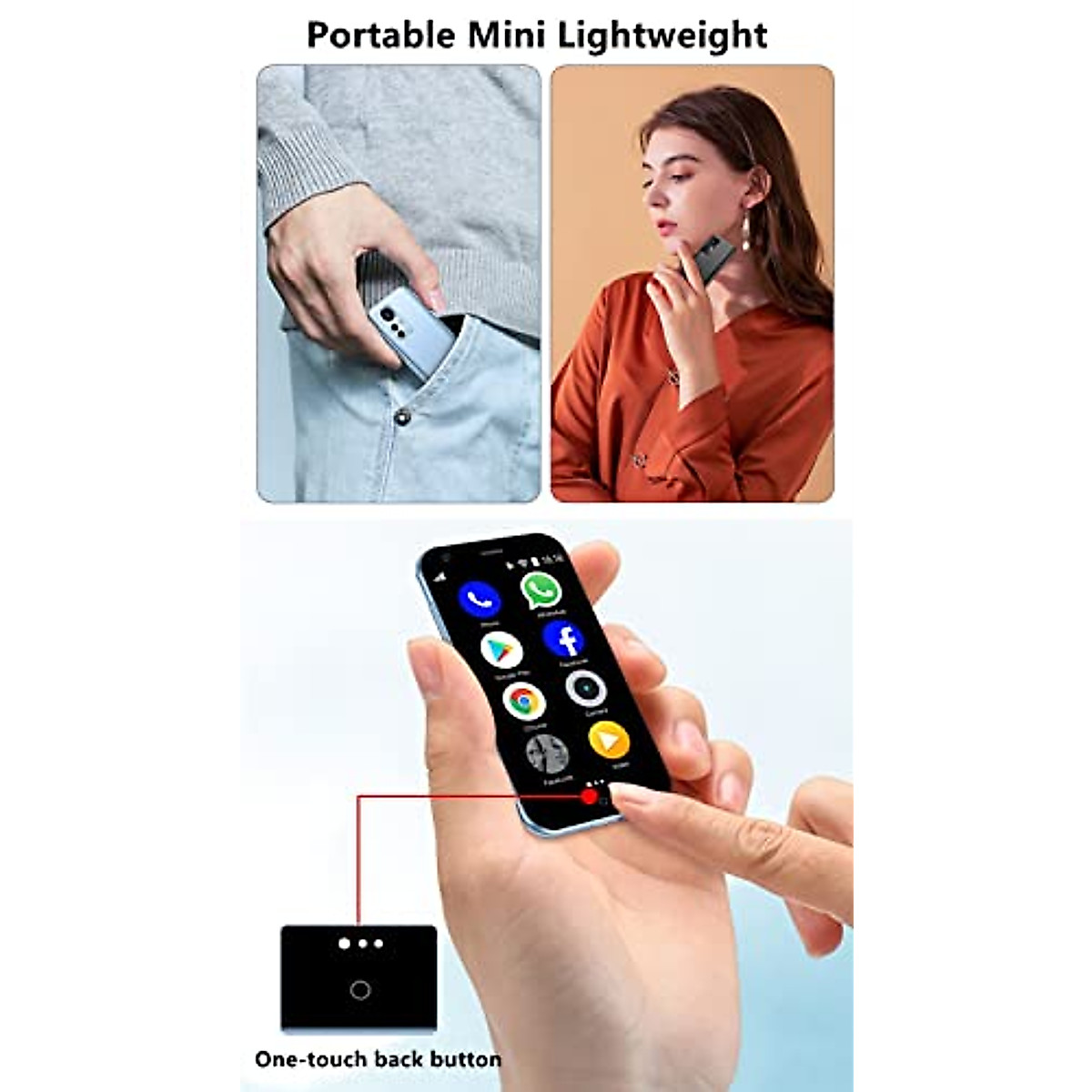 Mini Smartphone Unlocked 1GB RAM 8GB ROM Small Cell Phones, 2.5'' Touch Screen Quad Core Android Tiny Phone/3G/WiFi/Dual SIM/HD Camera/Google Play Mobile Phone (Blue)