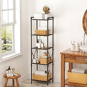 Tajsoon 5-Tier Storage Rack, Adjustable Shelving Unit Storage Shelves, Multipurpose Shelf Display Rack for Living Room, Kitchen, Bathroom, Balcony, Metal, Industrial Style/Black