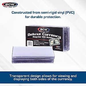 BCW Regular Bill Deluxe Currency Holders - 10ct | Deluxe Archival Safe Bill Protector Sleeves | Double-Polished Clear Vinyl | for Collectors and Numismatics | US Regular Bill Currency Holders