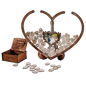 Wedding Guest Book Alternative, Drop Top Frame with Photo, Rustic Wedding, Guest Book Sign, Wooden Box with Hearts - 80 pcs, Shadow Box for Wedding, Baby Shower, Anniversary (Oak-Transparent)