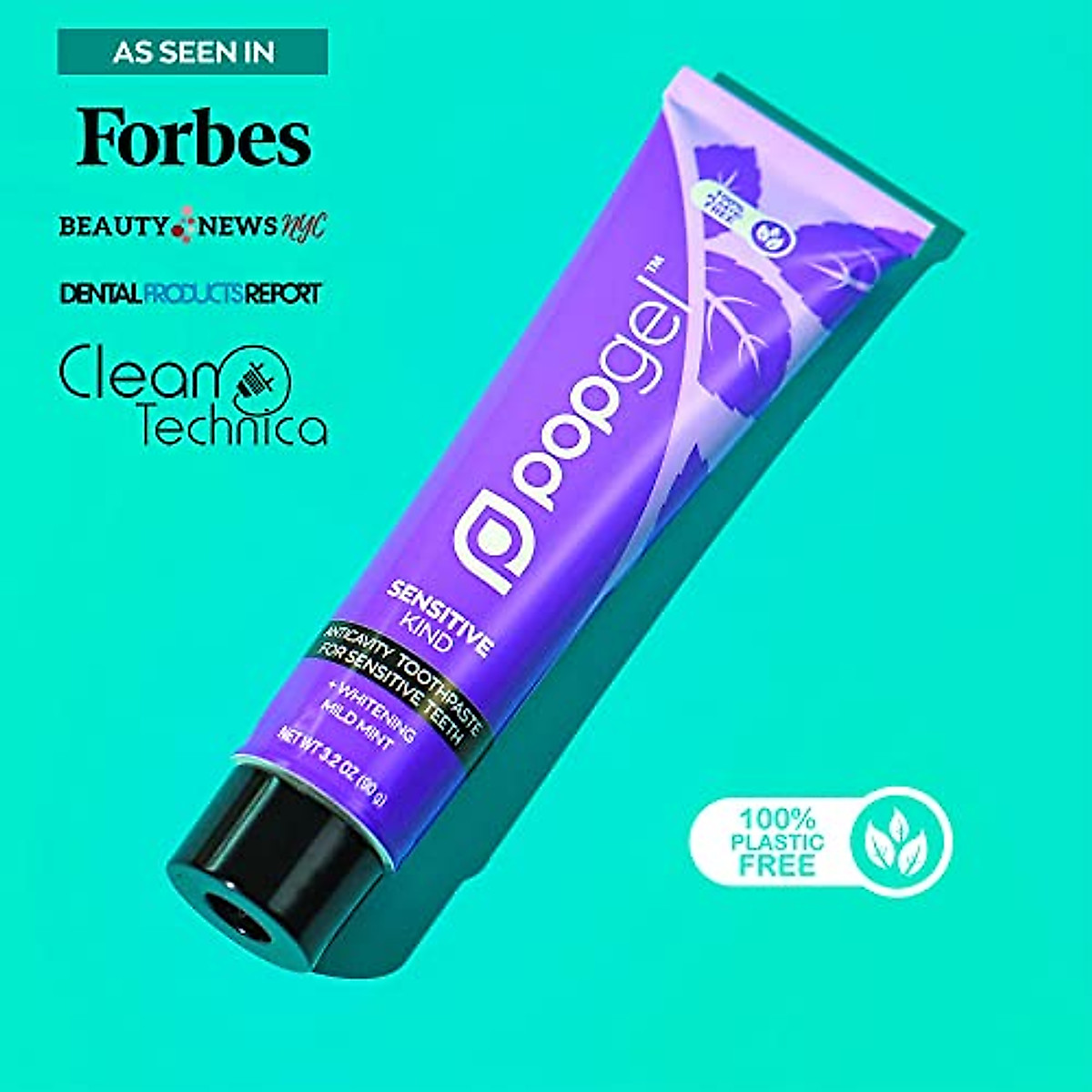 PopGel Sensitive Kind Toothpaste - Mild Mint - 100% Plastic Free Toothpaste - Anticavity Fluoride Toothpaste - Vegan - Clean Ingredients - SLS & Paraben Free (Mild Mint)