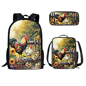 doginthehole Blue Butterfly Printed School Bag One Set Backpack+Lunch Bag+Pencil Bag, Fashion Bookbag for Kids Girls