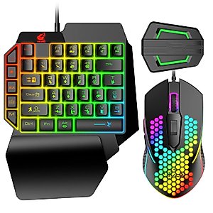 One Handed Gaming Keyboard and Mouse Combo,Rainbow Backlit 39 Keys Mechanical Feel Portable Mini Gaming Keypad+RGB Gaming Mouse+P6 LED Backlit Converter for Xbox One/Xbox 360/PS5/PS4/PS3/PC
