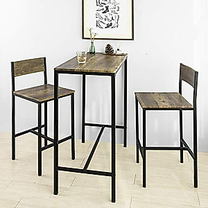 Haotian 3 Piece Bar Set, 1 Bar Table and 2 Stools, 3 Pieces Dining Set, Home Kitchen Breakfast Bar Set, Furniture Dining Set, Natural OGT03-XL