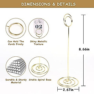 KIMOBER 10PCS 8.75" Tall Table Number Holders, Round Place Card Holder,Tabletop Memo Note Stand Picture Photo Picks Card Clips for Wedding Birthday Party(Gold)