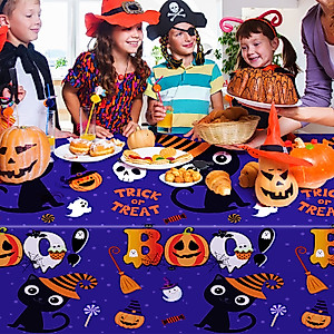 Tegeme Bulk Halloween Tablecloth for Kids Party 108 x 54 Inch Disposable Plastic Rectangular Table Covers with Cute Cat Pumpkin Boo Decorations for Happy Halloween Birthday Party Supplies(3 Pack)