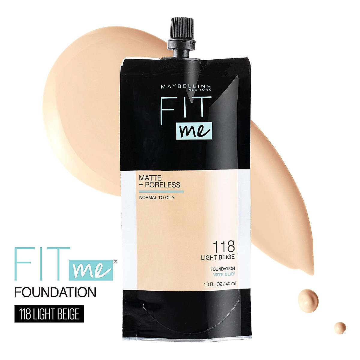 Maybelline New York Fit Me Matte + Poreless Liquid Foundation, Pouch Format, 102 Fair Porcelain, 1.3 Ounce