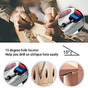 ZLMONDEE 14Pcs Pocket Hole Jig Kit, 15 Degree Woodworking Inclined Hole Jig with 6/8/10mm Drive Adapter for Woodworking Angle Drilling Holes, Angle Carpentry Locator Jig