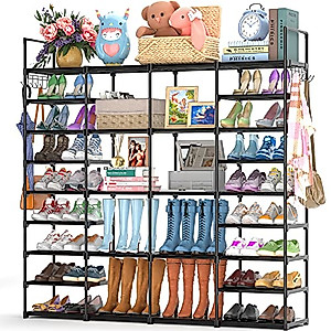 Huolewa Large Shoe Rack Organizer Storage, 4 Row 9 Tier for Bedroom Closet Entryway, Free Standing Tall Metal Shelf Stand, Sturdy Big Black Garage Shoe Holder for 64-72 Pair