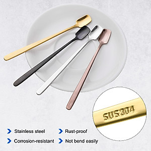 uxcell 4pcs Square Espresso Spoons 6.9 Inches 18/8 Stainless Steel Small Square Coffee Spoon Long Handle Tea Spoons for Tea Coffee Stirring Dessert Ice Cream Sugar Cake, Silver Tone