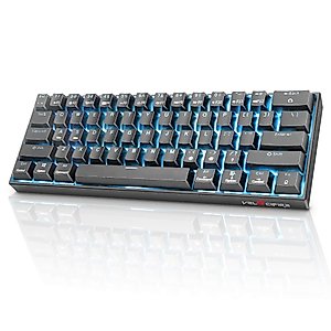 VELOCIFIRE Wireless Bluetooth Mechanical Keyboard, M1 TKL61WS 61-Key 60% Tactile Brown Switch Mini Portable Mechanical Keyboard with Ice Blue Backlit, Compatible with Mac OS and Windows OS(Black)