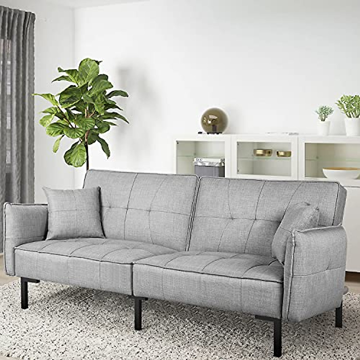 Futon Sofa Bed Couch Bed Sleeper Sofa Modern Folding Sofa Small Sofa Convertible Sofa for Living Room Apartment, Dorm, Bonus Room Furniture，Grey