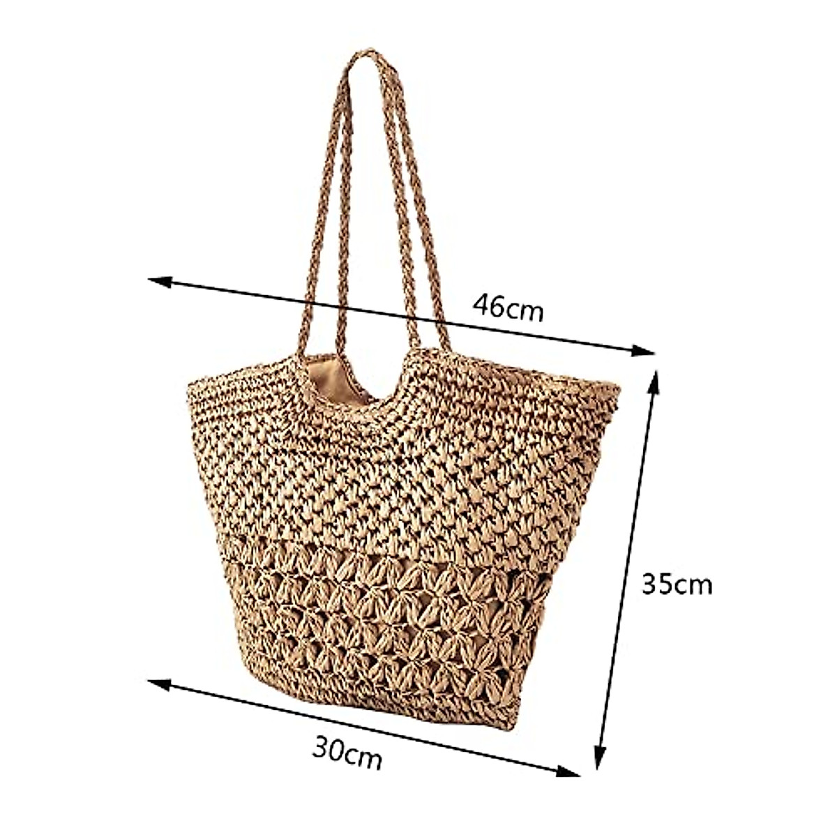 Aktudy Summer Straw Woven Bag Handmade Hollow Beach Vacation Bags Fashion Simple Exquisite Large Capacity for Seaside Holiday