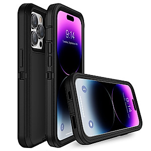 MXX Heavy Duty Made for iPhone 14 Pro Max Case with Tempered Glass Screen, Camera Lens Protector 3-Layer Full Body Protection Shockproof Dustproof Cover for 14 pro max Phone Case 6.7" (Black)