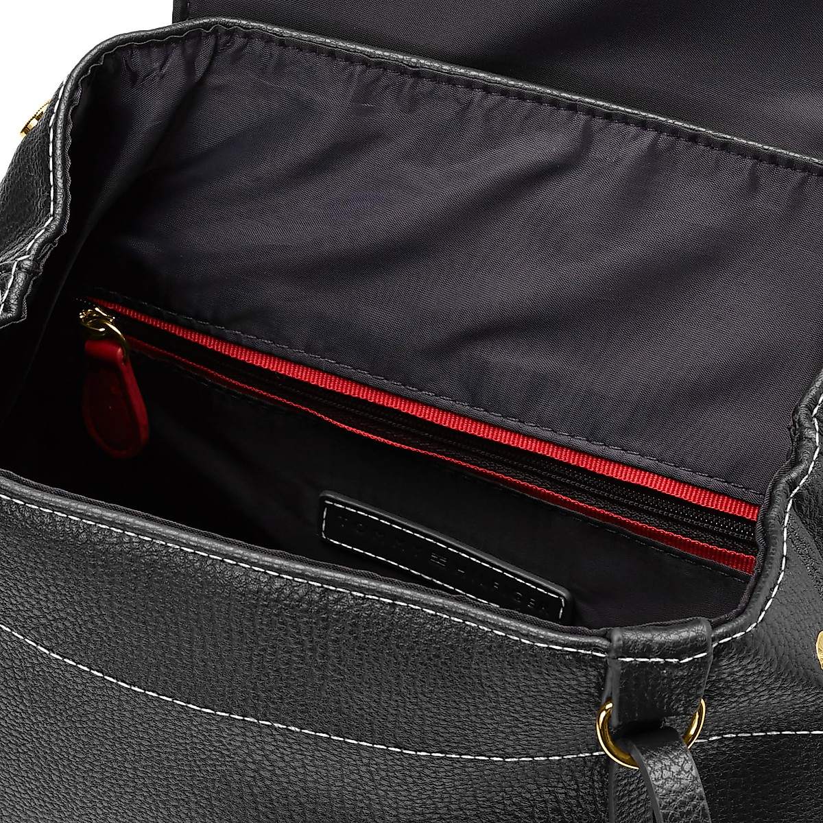 Tommy Hilfiger Maxine II Flap Backpack w/Hangoff Pebble PVC Black One Size