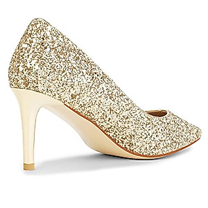 Modatope Women's Gold Pumps High Heels Closed Pointed Toe Stiletto Heeled Sexy Wedding Dressy Slip On Shoes for Bride Size 6.5