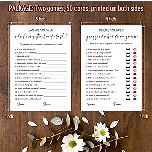 Minimalism Bridal Shower Game Cards, Wedding Shower Game Cards for 50 Guests, Double-Sided Game Cards, Who Knows The Bride Best Game and Guess Who Bride or Groom Game(xnbs05)