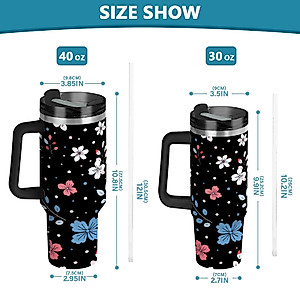 FRCSDIY Beautiful Flowers Insulated Tumbler with Handle and Straw Lid,30oz Leakproof Stainless Steel Cup BPA-Free Water Bottle