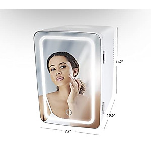Personal Chiller LED Lighted Mini Fridge with Mirror Door Refrigerator, White