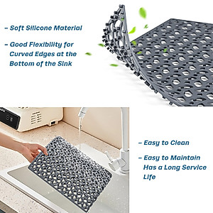 Sink Mat Protector for Kitchen Sink, JUSTOGO 29.5" x 15.6" Silicone Kitchen Sink Protector Grid for Stainless Steel Sink with Rear Drain, Heat Resistant
