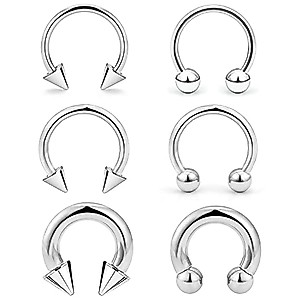Ftovosyo Good Weight for Ear Gauges Earrings 6G 8G 12G 12mm/14mm PA Ring Internally Threaded Ball Horseshoe Barbells Large Septum Ring Surgical Steel Pierced Body Jewelry for Women Men