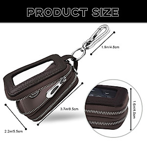 Car Key Fob Case, Double Zipper Genuine Leather Protection Key, Universal Premium Car Key Fob Case, Metal Hook and Keyring with Transparent Window for Men Women (Coffee)