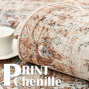 jinchan Round Rug 5ft Washable Rug Area Rug Vintage Rug Indoor Floor Cover Print Distressed Brick Red Multi Circle Rug 5' Round Chenille Accent Rug Kitchen Living Room Bedroom Dining Room