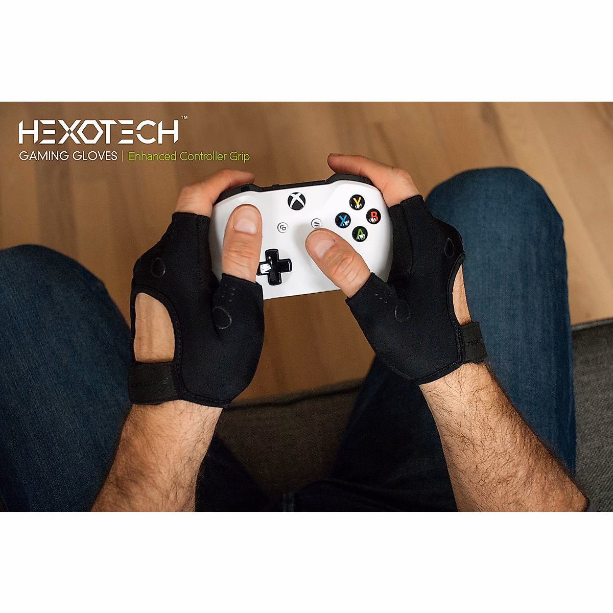 Foamy Lizard Gaming Grip Gloves Hexotech Pro Gamer Anti-Sweat Fingerless Tactical Gloves for Controller Grip for Xbox Series X, PlayStation 5 Dualsense (Pair of Gloves) LG