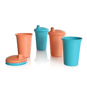 Tupperware Bell Tumblers & Sippy Cup Seal 7 oz (200 mL) Set of 4 Cosy Rosy & Spa blue color