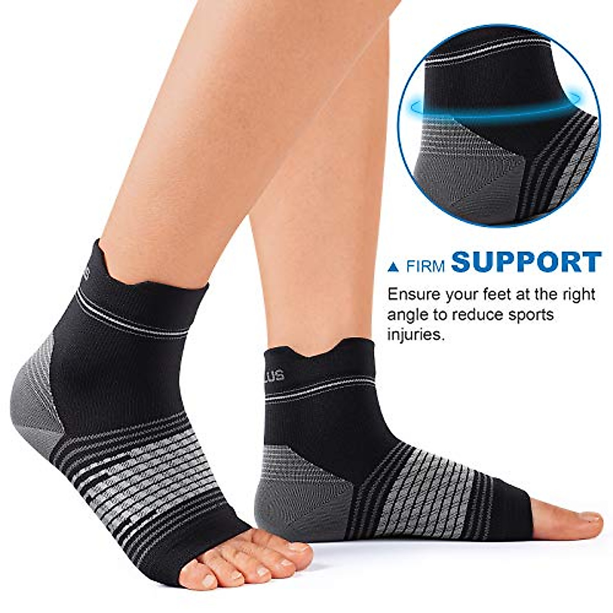 Plantar Fasciitis Sock (6 Pairs) for Men and Women, Compression Foot Sleeves with Arch and Ankle Support (Black, Large)