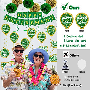 Retirement Decorations Green Gold Beach Theme Happy Retirement Party Decorations Men Women Happy Retirement Banner Gifts, Retirement Decor Double-Sided Pattern Card, Pompoms Hanging Swirl Retired Sash