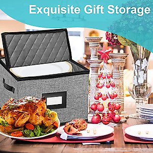 China Storage Containers-Quilted Dish Storage Containers with Lid Hard Shell for Moving Transport, Dinnerware Storage,Stackable Plate Storage,24 Felt Plate Dividers Included,2PACK 12*12*8in(Dark Grey)