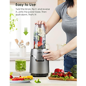 LAMPICK Smoothie Blender, 1100W Personal Blender for Shakes and Smoothies, Blenders and Grinder Combo for Kitchen with 2*27 Oz To-Go Cup & 10 Oz Grinding Cup for Protein Shake, Baby Food, Frozen Drink