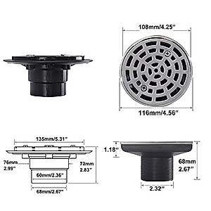 DEOKXZ 4 1/4" Shower Drain Round Brushed Nickel, Removable Grille Strainer Screws in Drain Cover, Base with Adjustable Drain Flange Kit PVC, SUS304 Stainless Steel