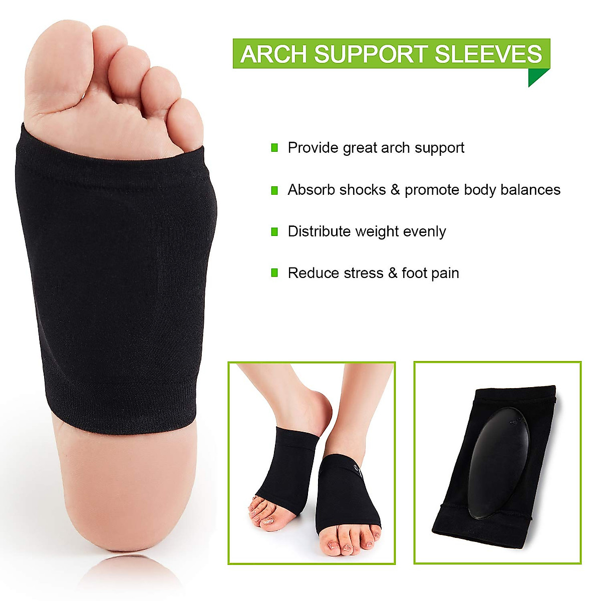 Plantar Fasciitis Arch Support Kit-12pcs-Compression Arch Sleeves, Arch Braces, Silicone & Cushioned Arch Supports & Free Insoles, Fast Pain Relief & All Day Comfort, Sizes for Men & Women (Medium)…