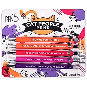 MilkToast Brands Funny Cat People Pens, A snarky gag gift for pet owners or coworkers, Black pens, CP101