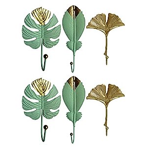 Amosfun 6pcs Plant Tropical Leaf Coat Mask Storage Decorative Reusable Stylish Corridor Leaf- Shaped Modern of Metal Window Things for Bathroom Shaped Utility Decor Iron Clothes