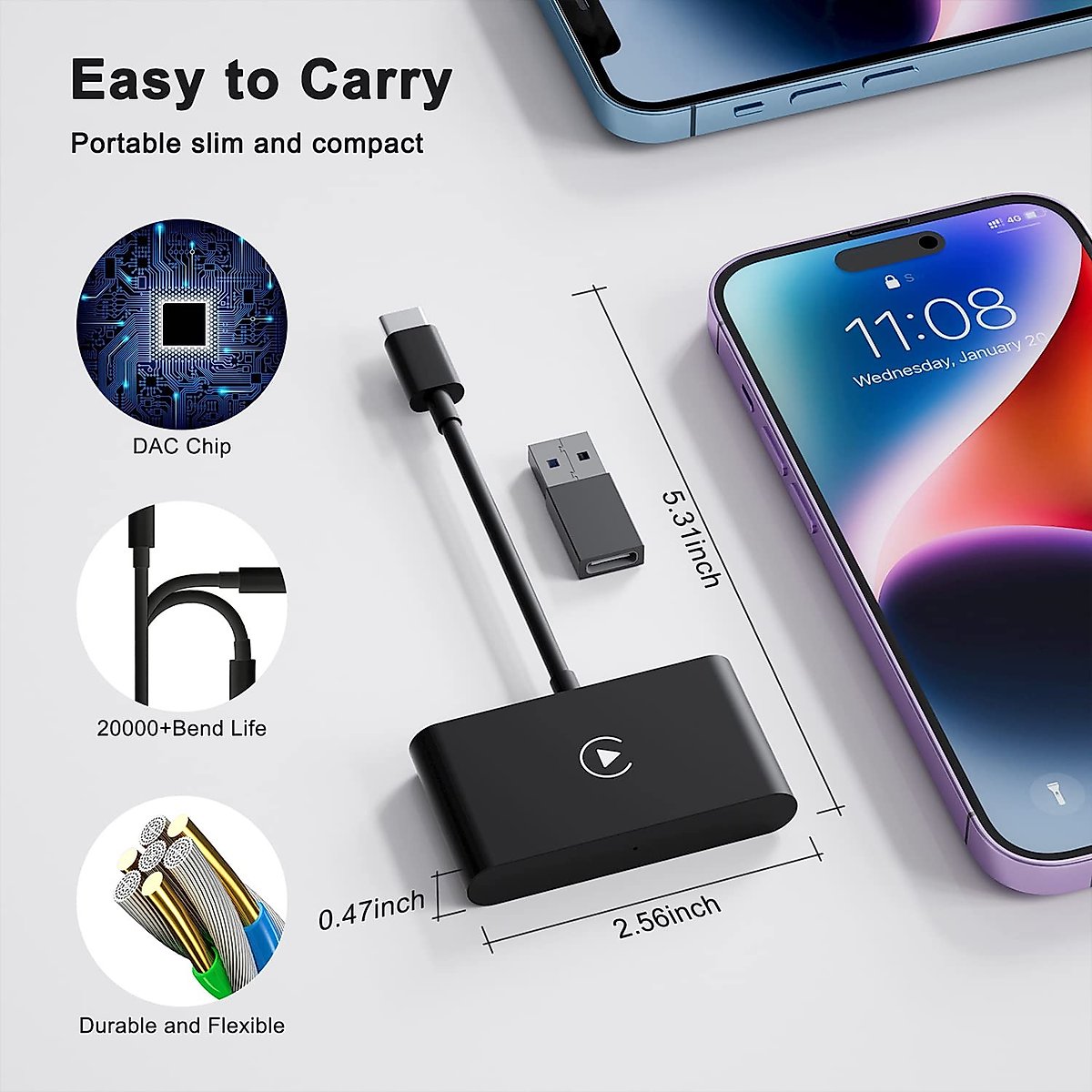 Wireless CarPlay - Wired CarPlay Convert Cars Wireless CarPlay，Wireless CarPlay Adapter，Apple CarPlay Wireless Adapter，Plug & Play Fast and Easy Use Fit for Cars from 2016 & iPhone iOS 10+