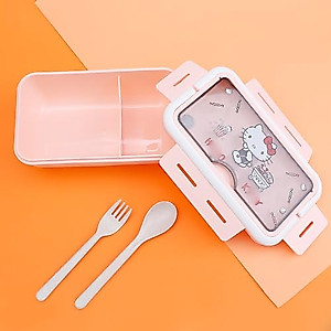 G-Ahora Versatile 2-Compartment Bento Boxes, Cartoon Lunch Box, Leak-Proof Lunchbox Bento Box with Utensil Set for Dining Out, Work, Picnic (LBOX KIT)