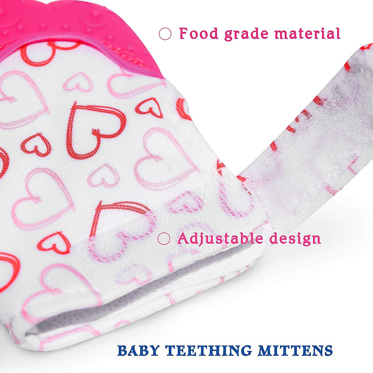 NEPAK Teething Mitten 2 Pcs-Baby Glove Stimulating Teether Toys for Boys & Girls-Teething Glove for 3-6 Months Baby (Pretty Sweet Heart,Pink)