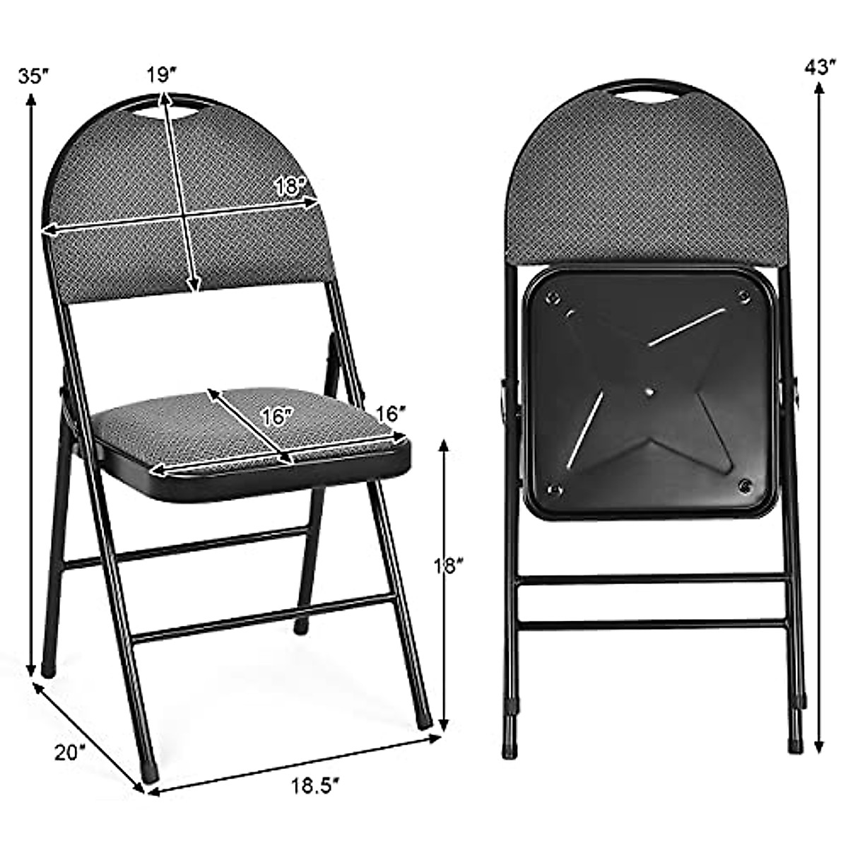 ARLIME 6 PCS Folding Chairs w/Padded Seats, Padded Folding Chair w/Handle Hole, Upholstered Seat, Steel Frame, Folding Chair for Home, Church, School, Office, Wedding Party, Courtyard Use, Grey