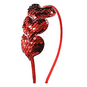 Heart Headband Heart Glitter Hair Band Love Sequin Hair Accessories Girl Women Valentine's Party Birthday Wedding (3 Red)